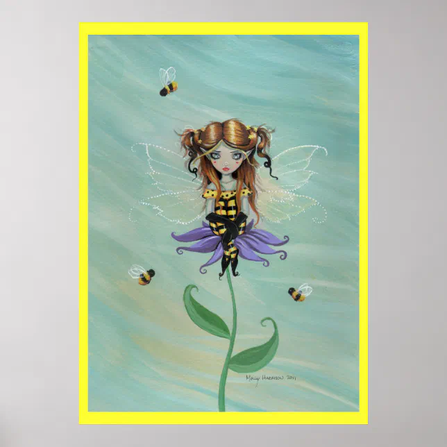 Cute Whimsical Bumble Bee Fairy Fantasy Poster | Zazzle