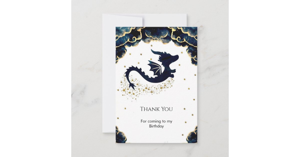 Cute Whimsical Dragon Birthday Thank You Card | Zazzle