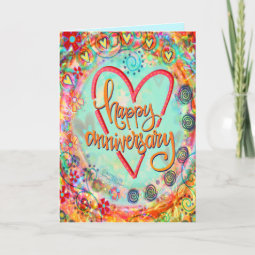Cute Whimsical Floral Happy Anniversary Card | Zazzle