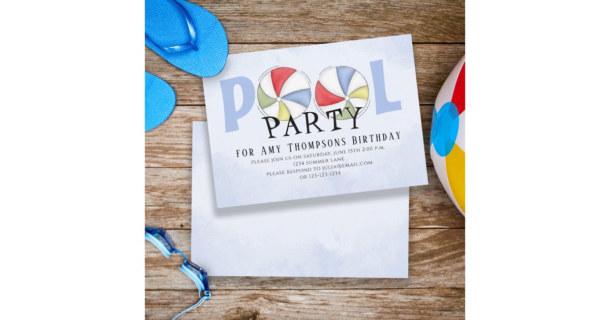 Cute Whimsical Fun Pool Party Summer Beach Balls Invitation | Zazzle