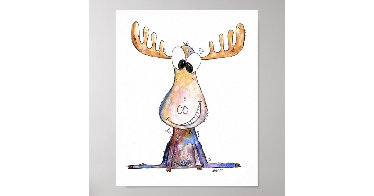 Cute Whimsical Moose Poster | Zazzle