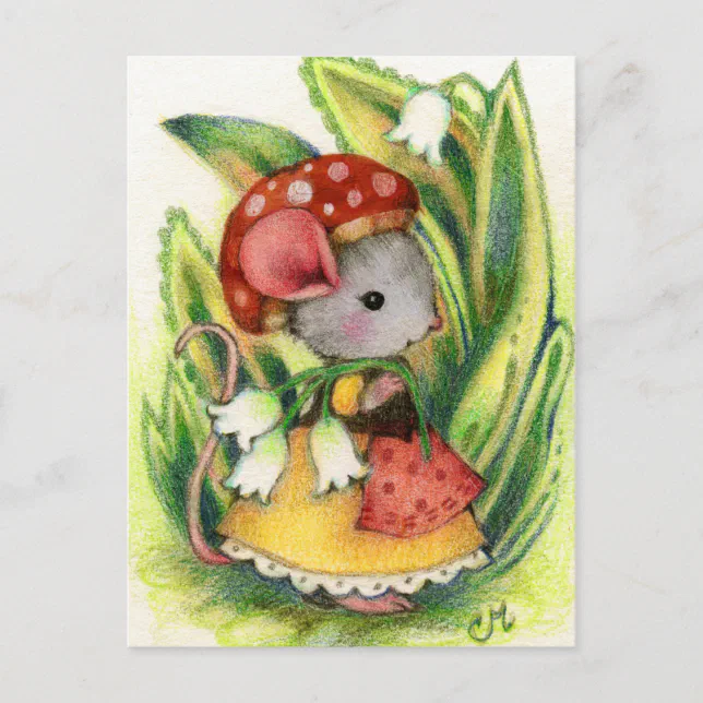 Cute Whimsical Mouse Fantasy Art Postcard | Zazzle
