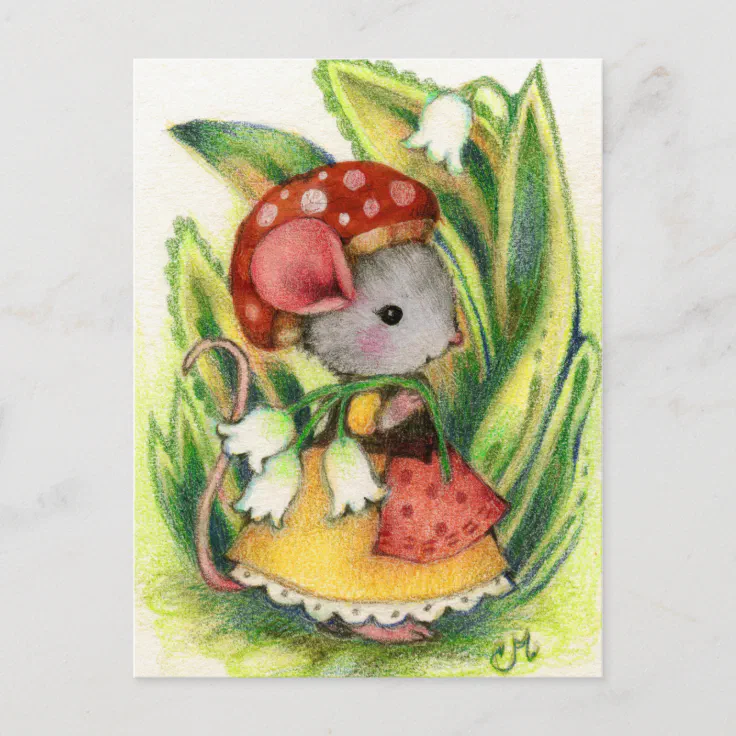 Cute Whimsical Mouse Fantasy Art Postcard | Zazzle