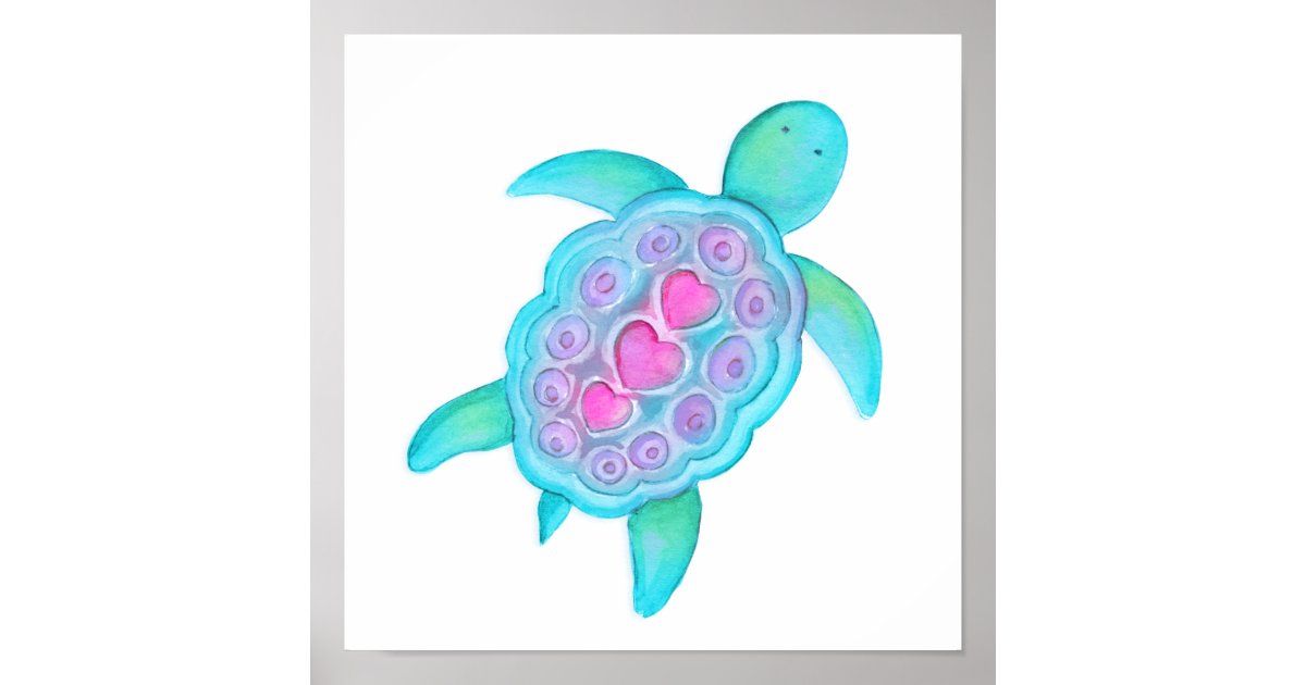 Cute whimsical turtle kids / nursery art poster | Zazzle