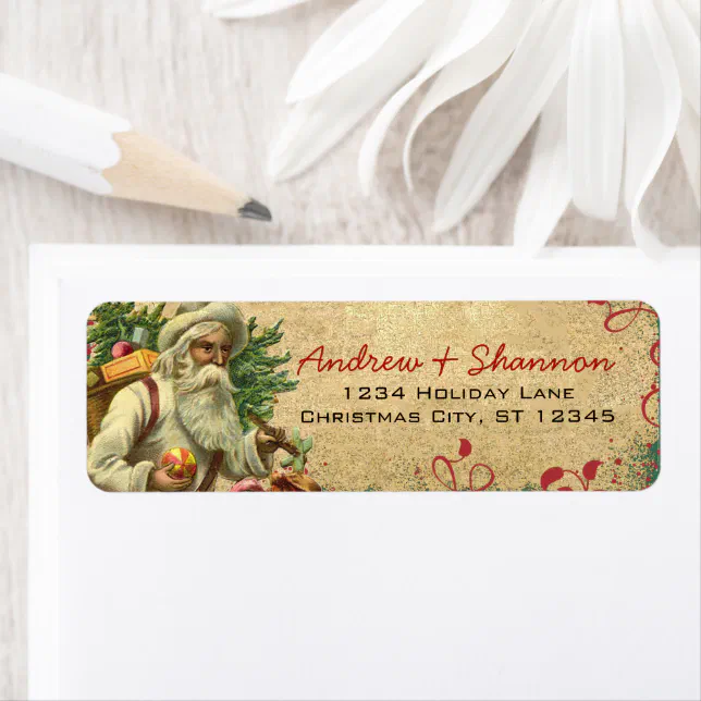 Cute Whimsical Vintage Santa Return Address Labels | Zazzle