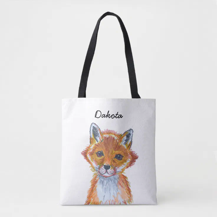 Cute whimsical Watercolor Fox Personalized Tote Bag | Zazzle