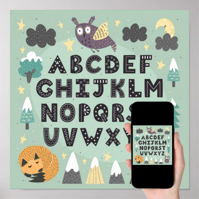 Cute Whimsical Woodland Animals ABC Alphabet Poster | Zazzle