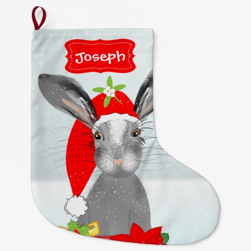 Cute Whimsy Christmas Bunny Rabbit Peronalized Large Christmas Stocking ...