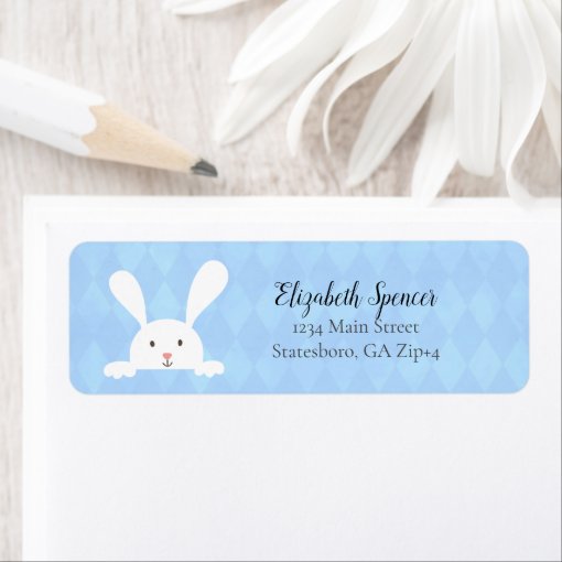 Cute White Bunny Rabbit Return Address | Baby Blue Label | Zazzle