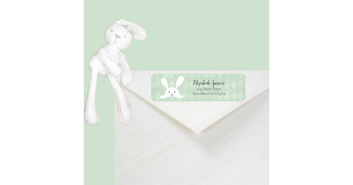 Cute White Bunny Rabbit Return Address | Green Label | Zazzle
