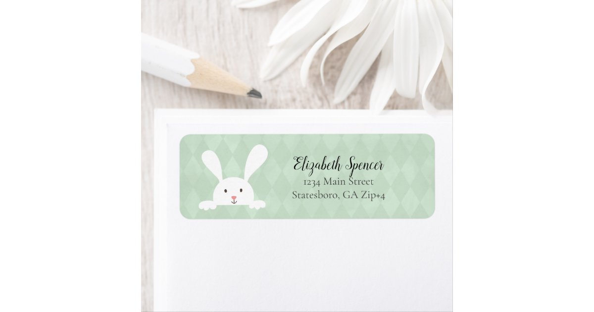 Cute White Bunny Rabbit Return Address | Green Label | Zazzle