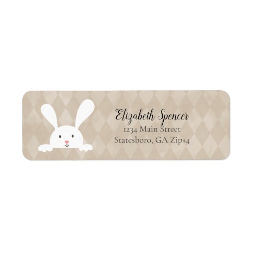 Cute White Bunny Rabbit Return Address | Tan Label | Zazzle