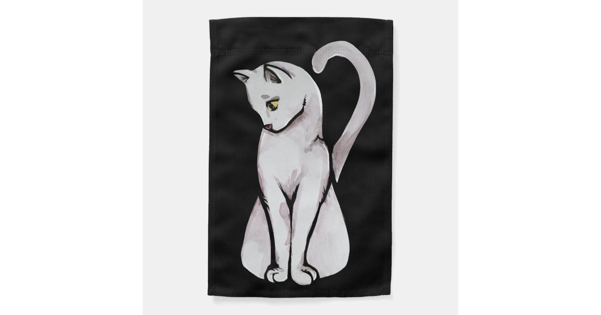 Cute White Cat Garden Flag | Zazzle