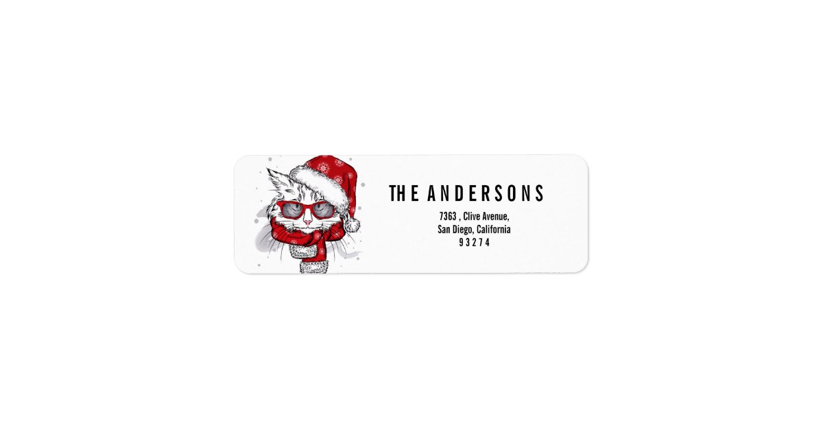 Cute White Cat Merry Christmas Label | Zazzle