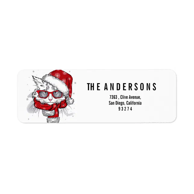Cute White Cat Merry Christmas Label | Zazzle