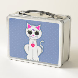 Cute white cat metal lunch box | Zazzle