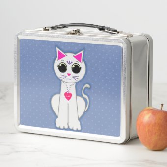 Cute white cat metal lunch box | Zazzle