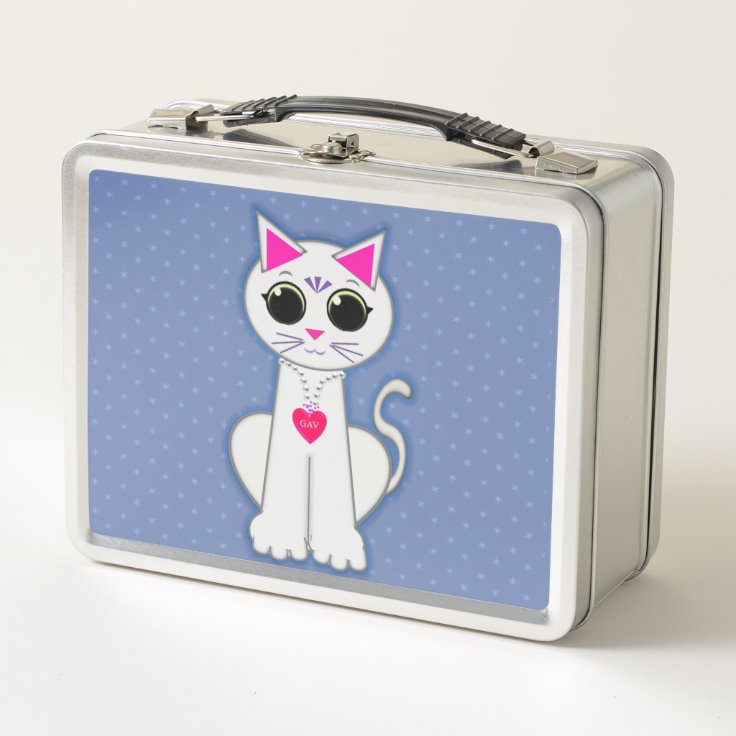 Cute white cat metal lunch box | Zazzle