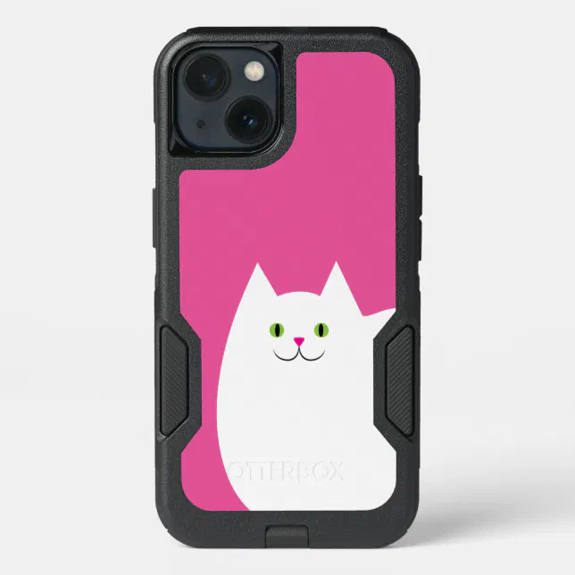 Cute White Cat with a Bright Pink Nose Otterbox iPhone Case | Zazzle