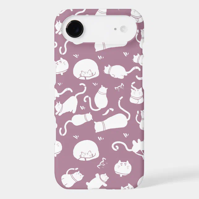 Cute White Cats Pattern on Mauve Background iPhone Case | Zazzle