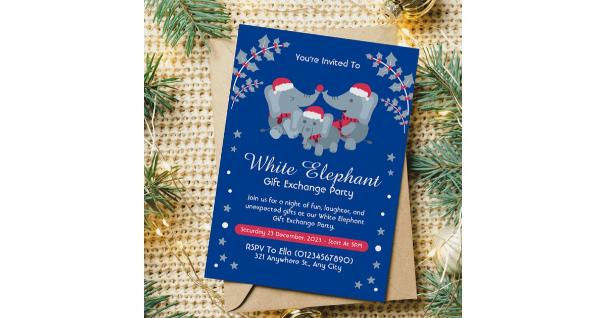 Cute White Elephant Gift Exchange Party Invitation | Zazzle