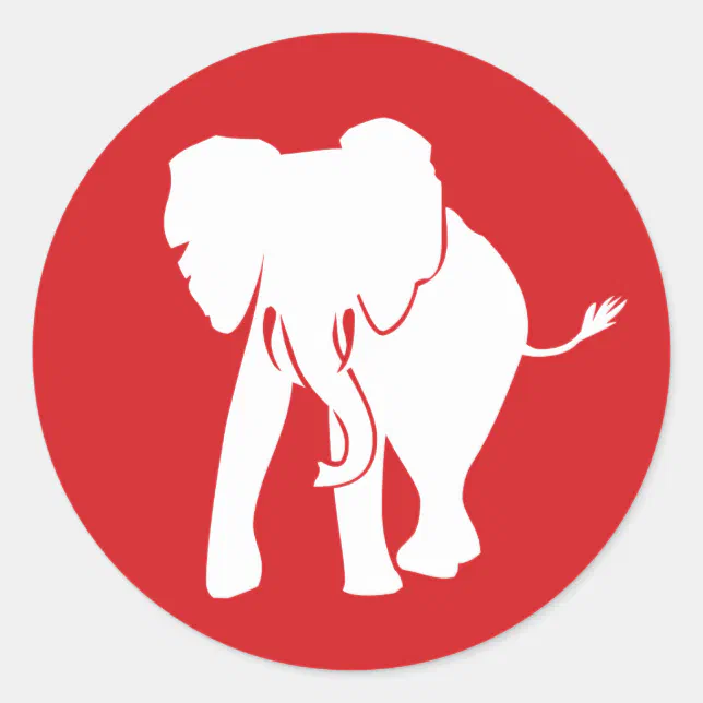 Cute White Elephant Logo Red and White Classic Round Sticker | Zazzle