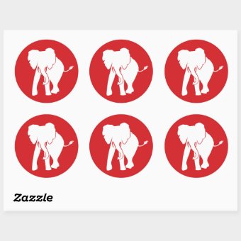 Cute White Elephant Logo Red and White Classic Round Sticker | Zazzle