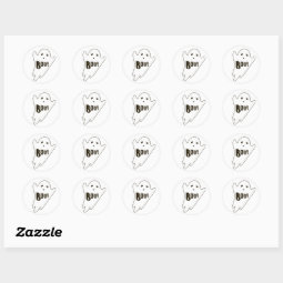 Cute white Halloween ghost says BOO Classic Round Sticker | Zazzle