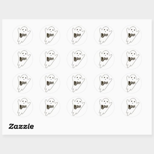 Cute white Halloween ghost says BOO Classic Round Sticker | Zazzle