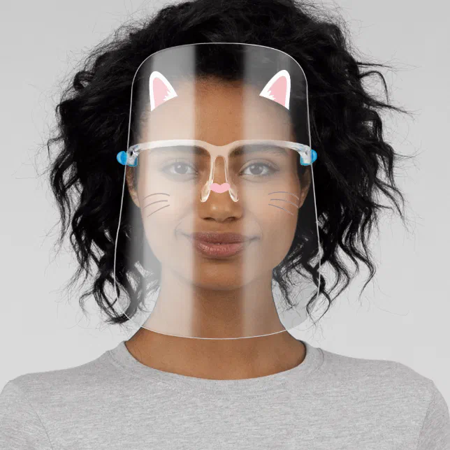 Cute White Kitty Cat Ears, Whiskers and Heart Nose Face Shield | Zazzle