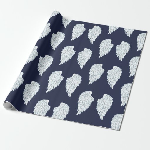 Cute White & Navy Angel Wings Wrapping Paper | Zazzle