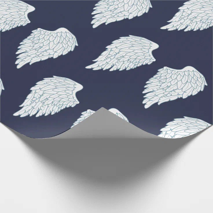 Cute White & Navy Angel Wings Wrapping Paper | Zazzle