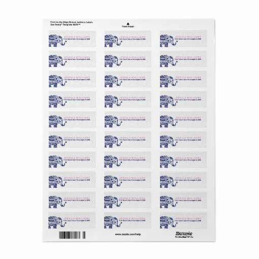Cute White & Navy Blue Floral Elephant Label | Zazzle