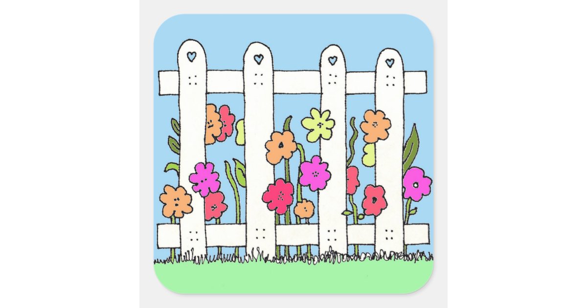 Cute White Picket Fence Square Stickers | Zazzle