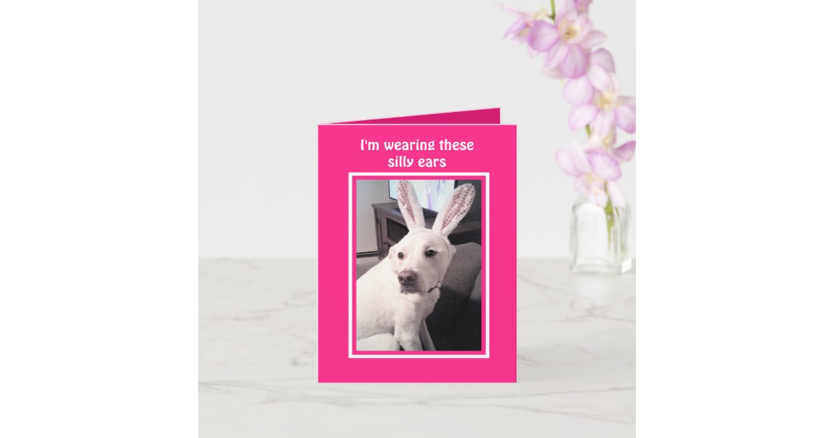 Cute White Puppy Dog Wearing Easter Bunny Ears Card | Zazzle