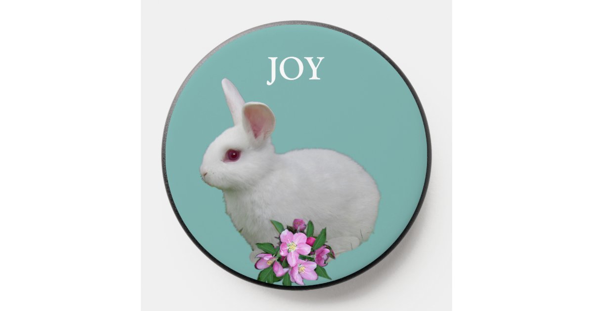 Cute White Rabbit & Flowers on Light Blue PopSocket | Zazzle