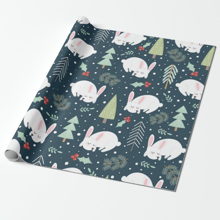 Cute White Rabbit Woodland Themed Christmas Wrapping Paper | Zazzle.com