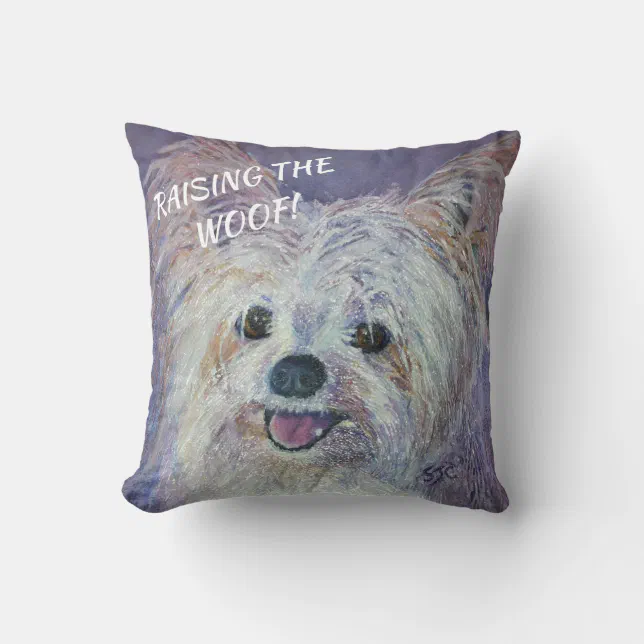 CUTE WHITE YORKIE MIX THROW PILLOW | Zazzle