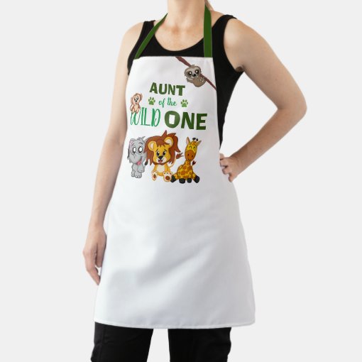 Cute Wild One Jungle Safari Zoo Animal Aunt Apron | Zazzle