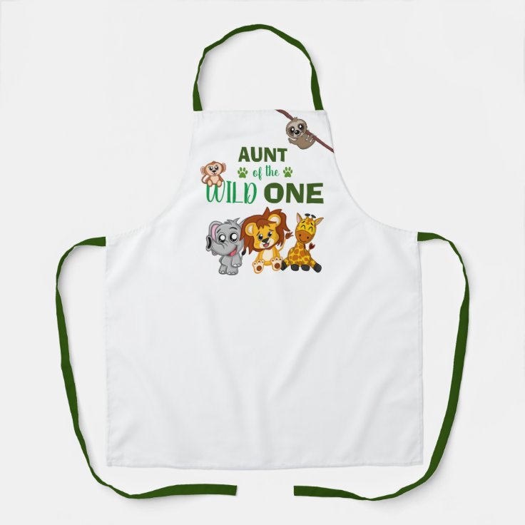 Cute Wild One Jungle Safari Zoo Animal Aunt Apron | Zazzle