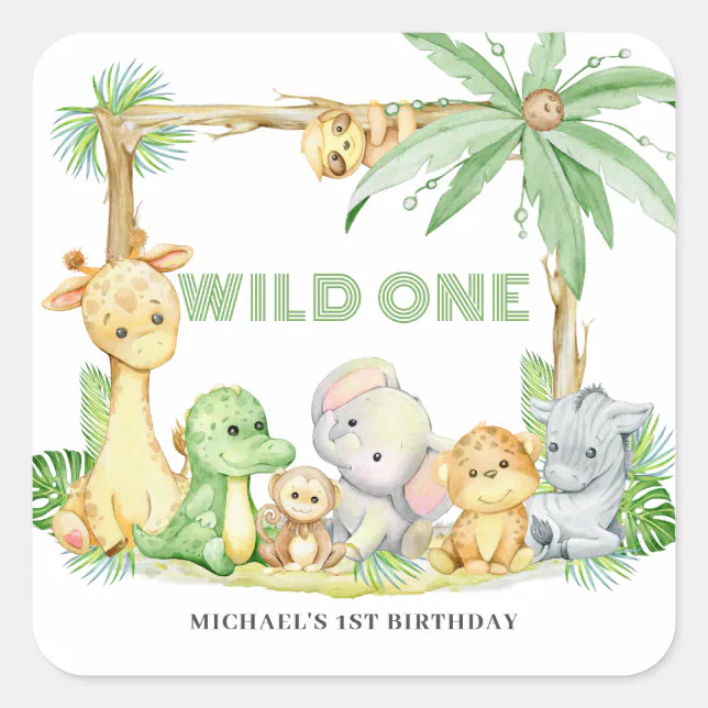 Cute Wild One Safari Animal 1st Birthday Sticker | Zazzle