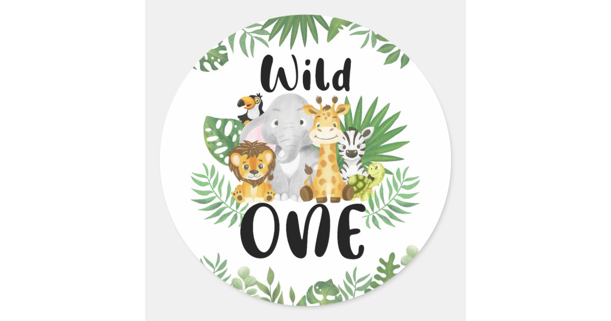 Cute Wild One Safari Animals 1st Birthday Classic Round Sticker | Zazzle