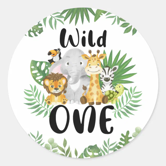 Cute Wild One Safari Animals 1st Birthday Classic Round Sticker | Zazzle
