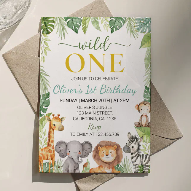 Cute Wild One Safari Animals Birthday Invitation | Zazzle