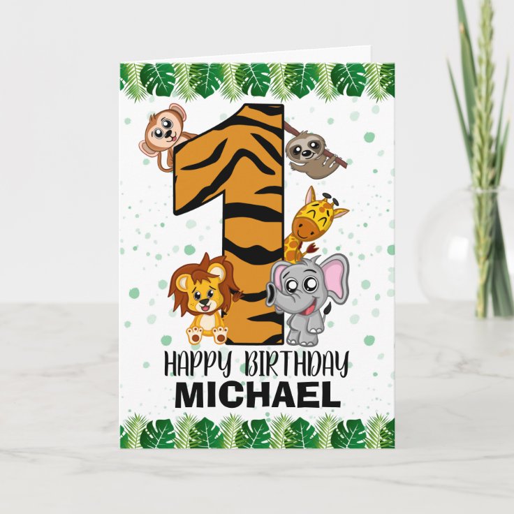 Cute Wild One Safari Jungle Animals First Birthday Card | Zazzle