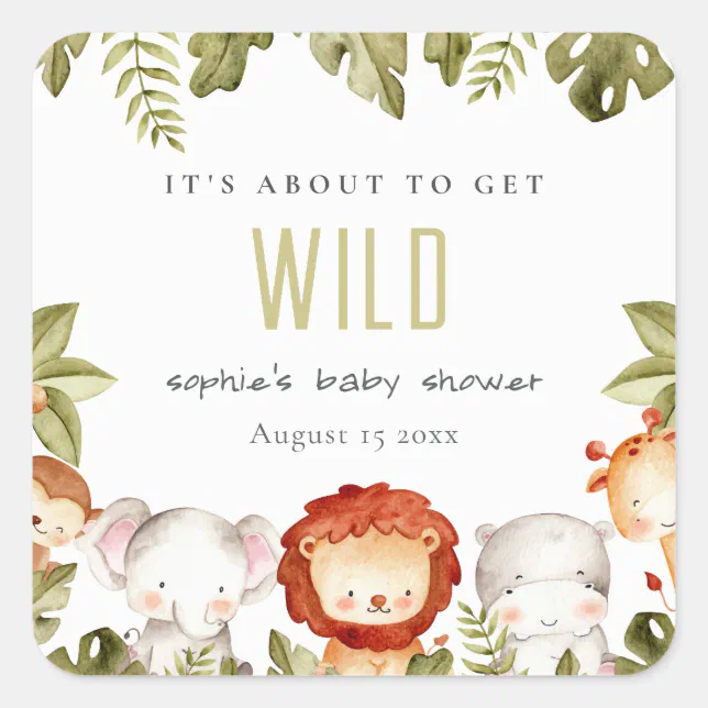 Cute Wild Tropical Safari Animals Baby Shower Square Sticker | Zazzle