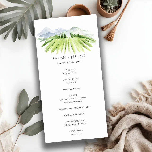 Cute Winery Vineyard Mountain Wedding Program Card | Zazzle