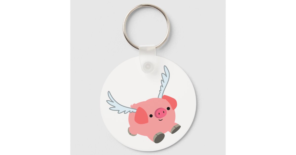 Cute Winged Cartoon Pig Keychain | Zazzle