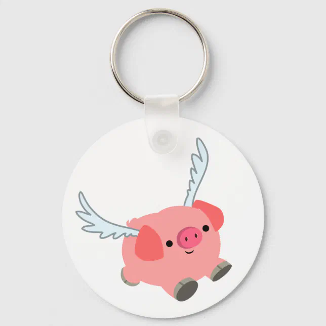 Cute Winged Cartoon Pig Keychain | Zazzle