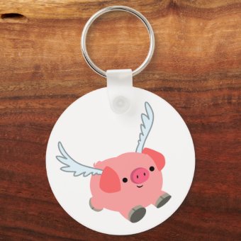 Cute Winged Cartoon Pig Keychain | Zazzle
